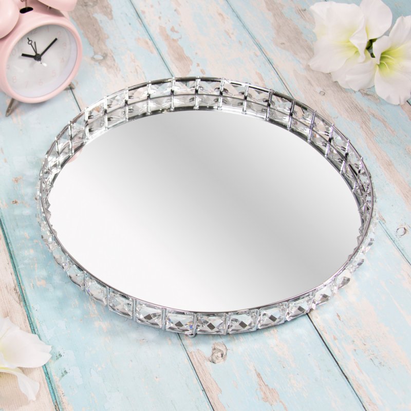 SILVER CRYSTAL TRAY ROUND 31CM : Lesser & Pavey
