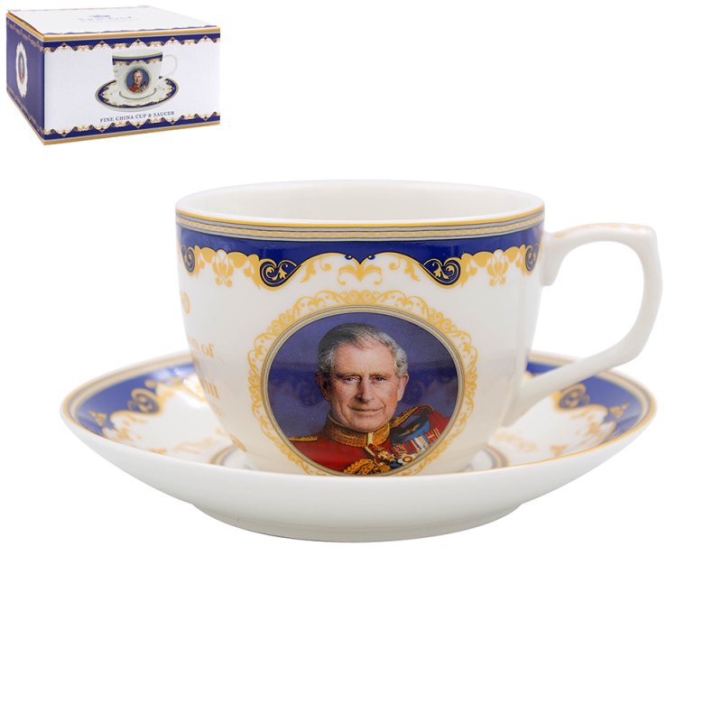 HM KING CHARLES III CUP&SAUCER : Lesser & Pavey
